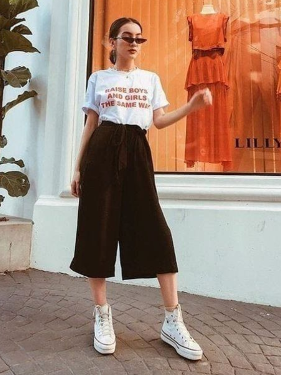 ¿Cómo Usar Pantalones Anchos Con Tenis? 10 Ideas Increíbles